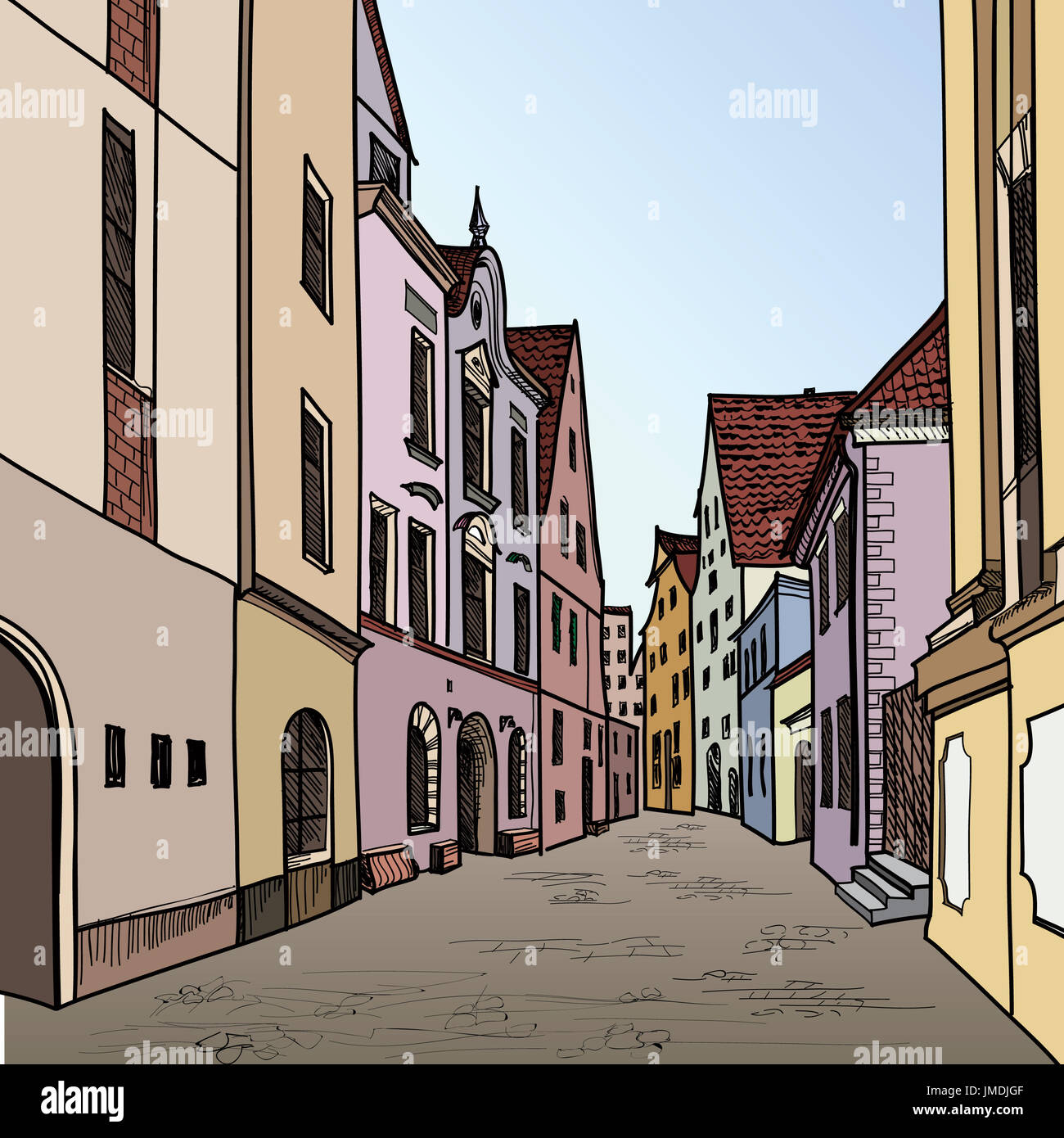 Old town. Pedestrian street in the old european city. Historic city ...