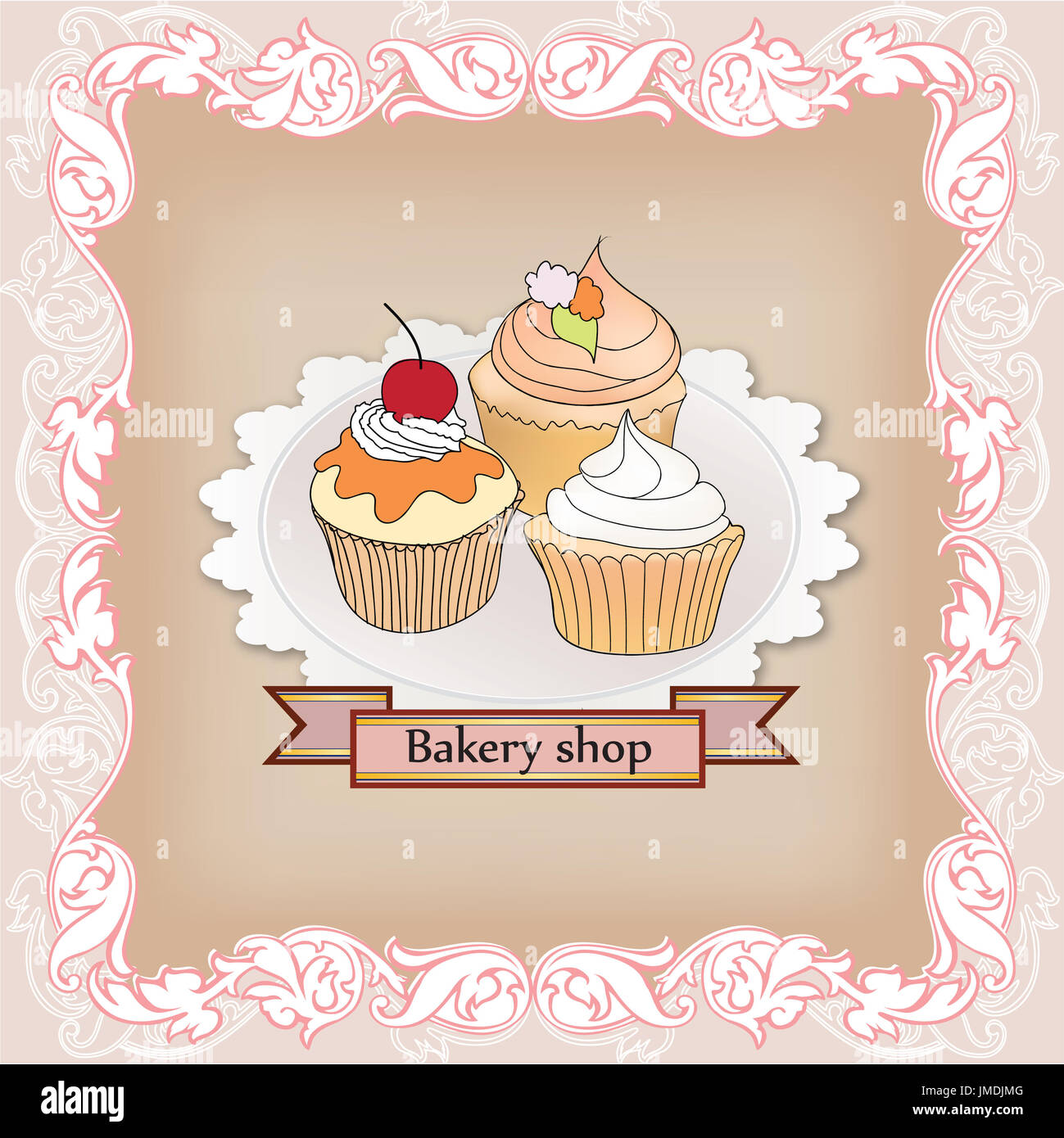 Bakery shop label. Vintage cupcake poster design. Sweets in victorian ...