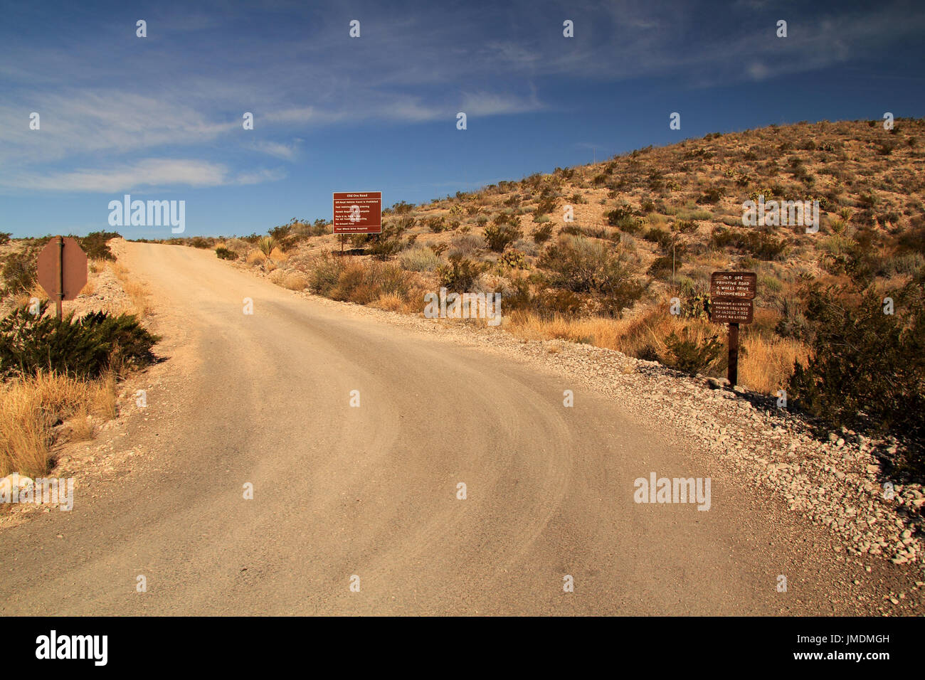 A scenic desert road cuts through the vast Big Bend National Park in ...