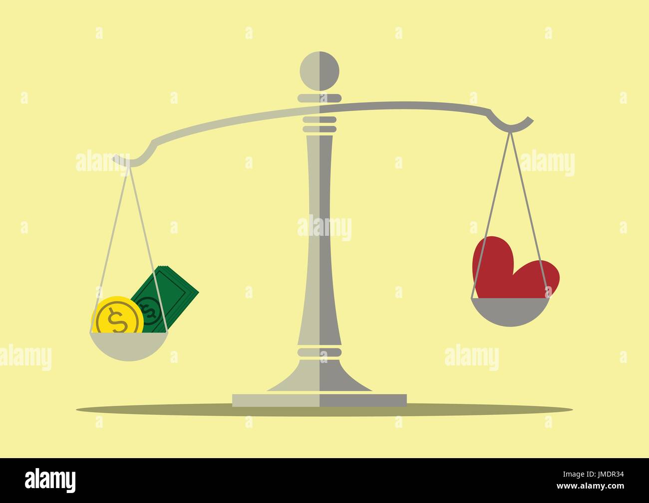 money and heart on the balance scale , balance life concept, concept of ...