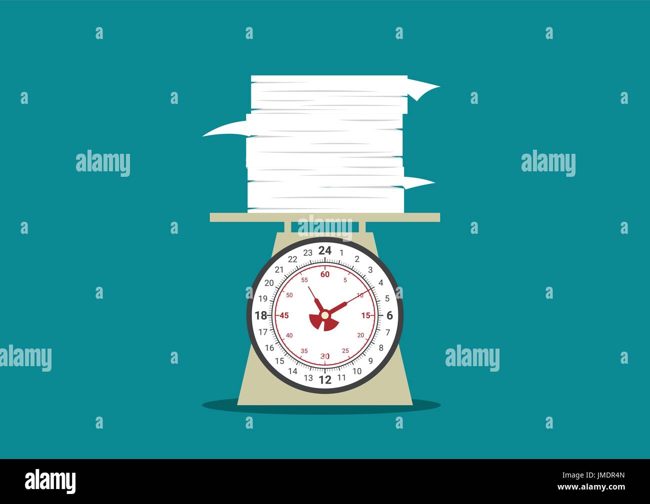 work overtime, work on day clock scales, pile of work, document paper ...