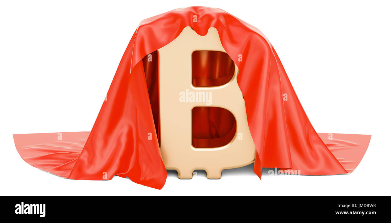 Bitcoin covered red cloth, 3D rendering isolated on white background ...