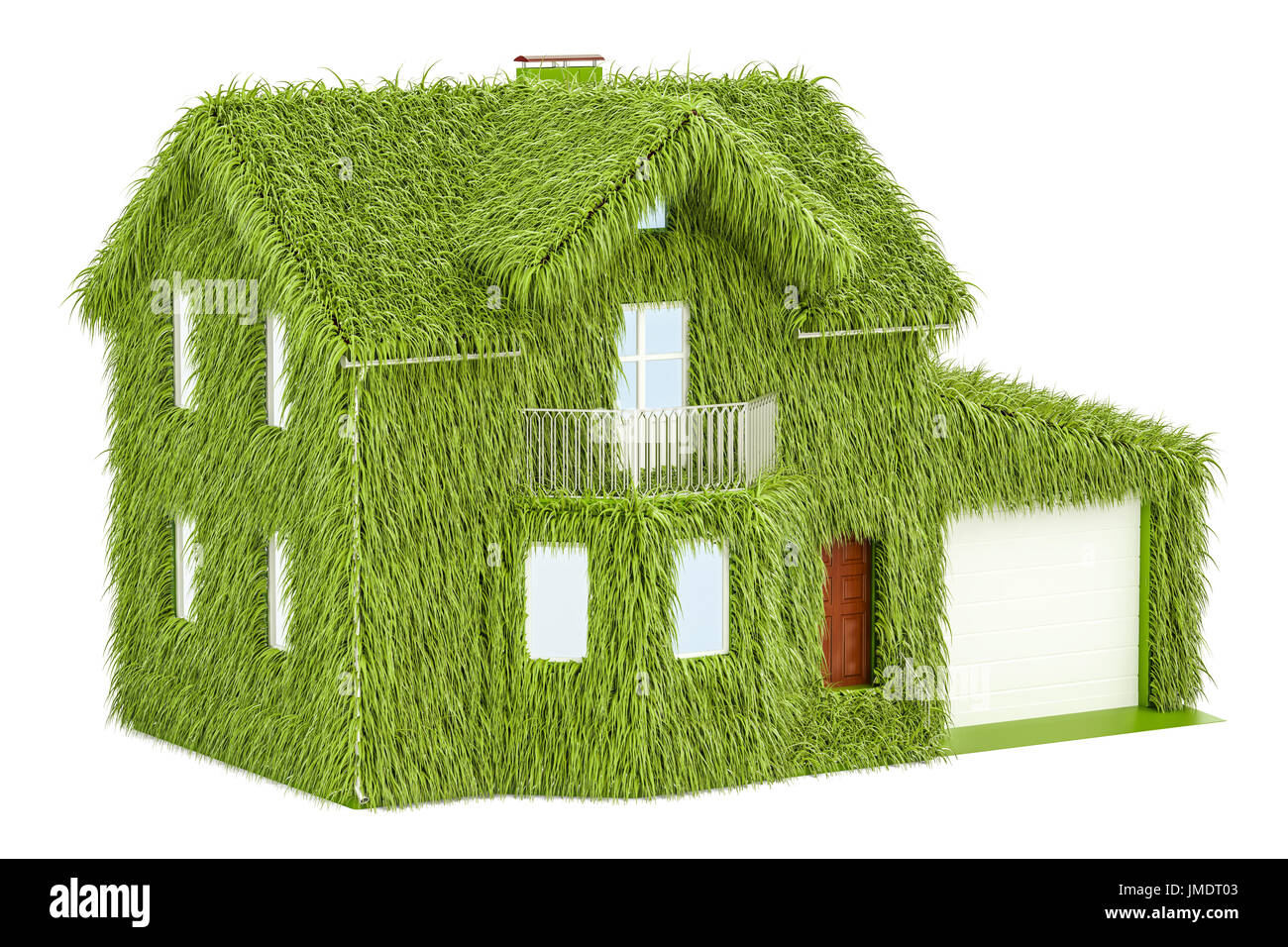 Green grassy home. Ecological house concept, 3D rendering isolated on ...