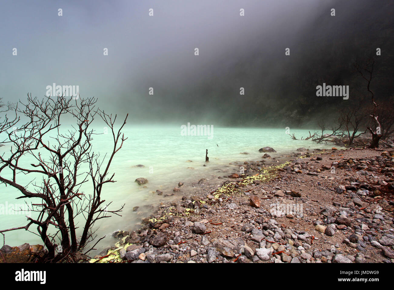 Kawah Putih, also known as White Crater, is a natural sulfur rich ...