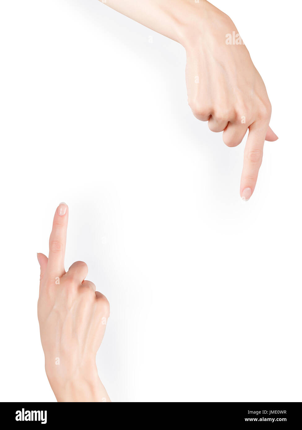 Two pointing hands isolated on white. Background and template. Clipping ...