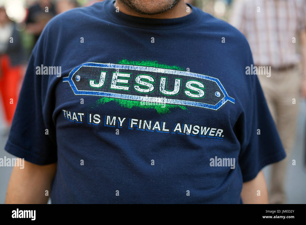 A man wears a Jesus shirt in New York City Stock Photo - Alamy