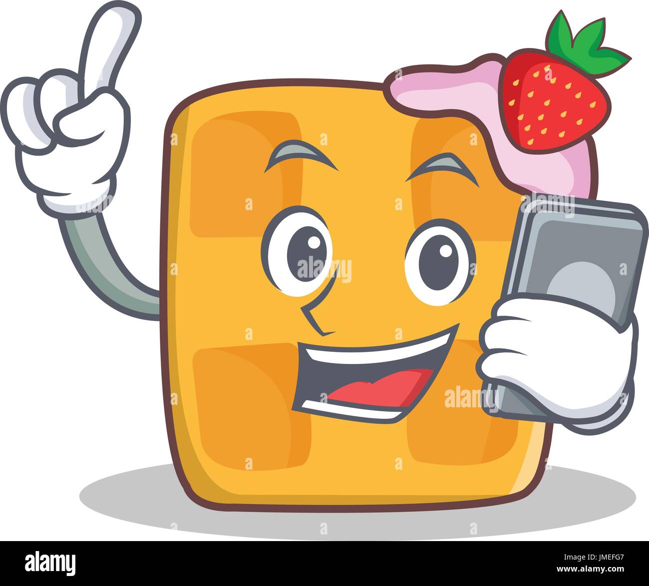 waffle character cartoon design with phone vector illustration Stock ...