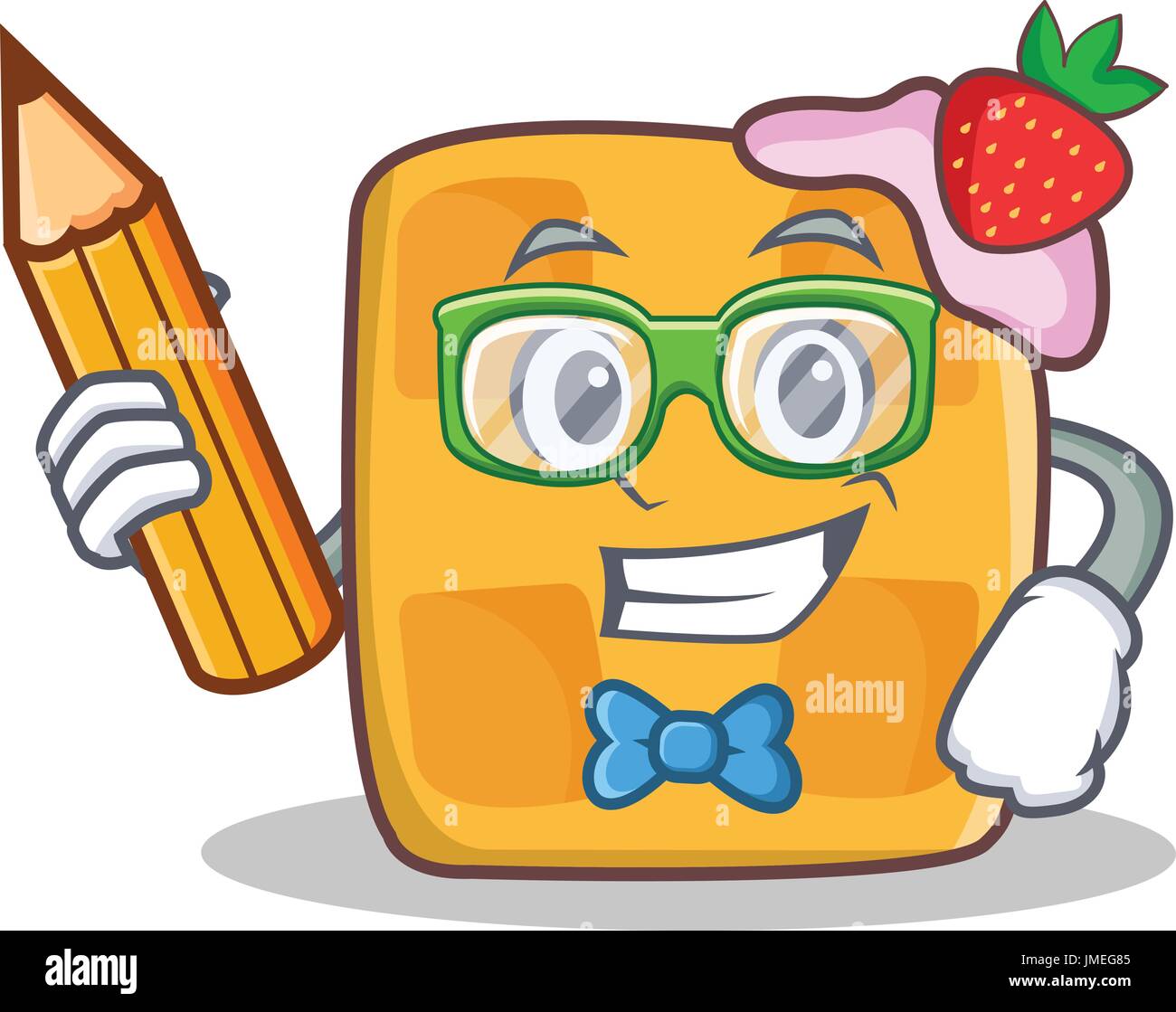Student waffle character cartoon design with pencil vector illustration ...