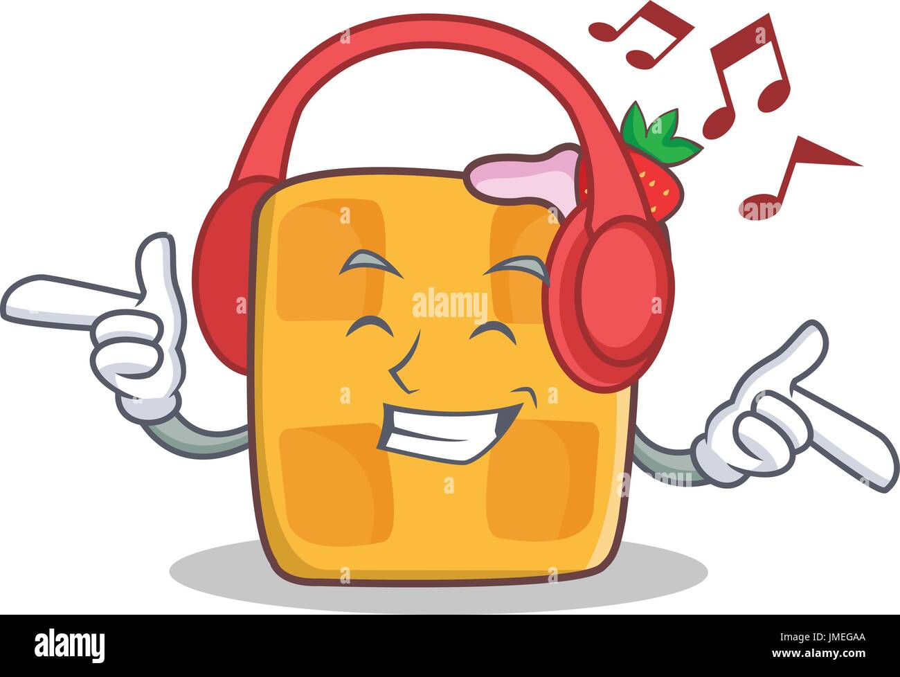 Listening music waffle character cartoon design vector illustration ...