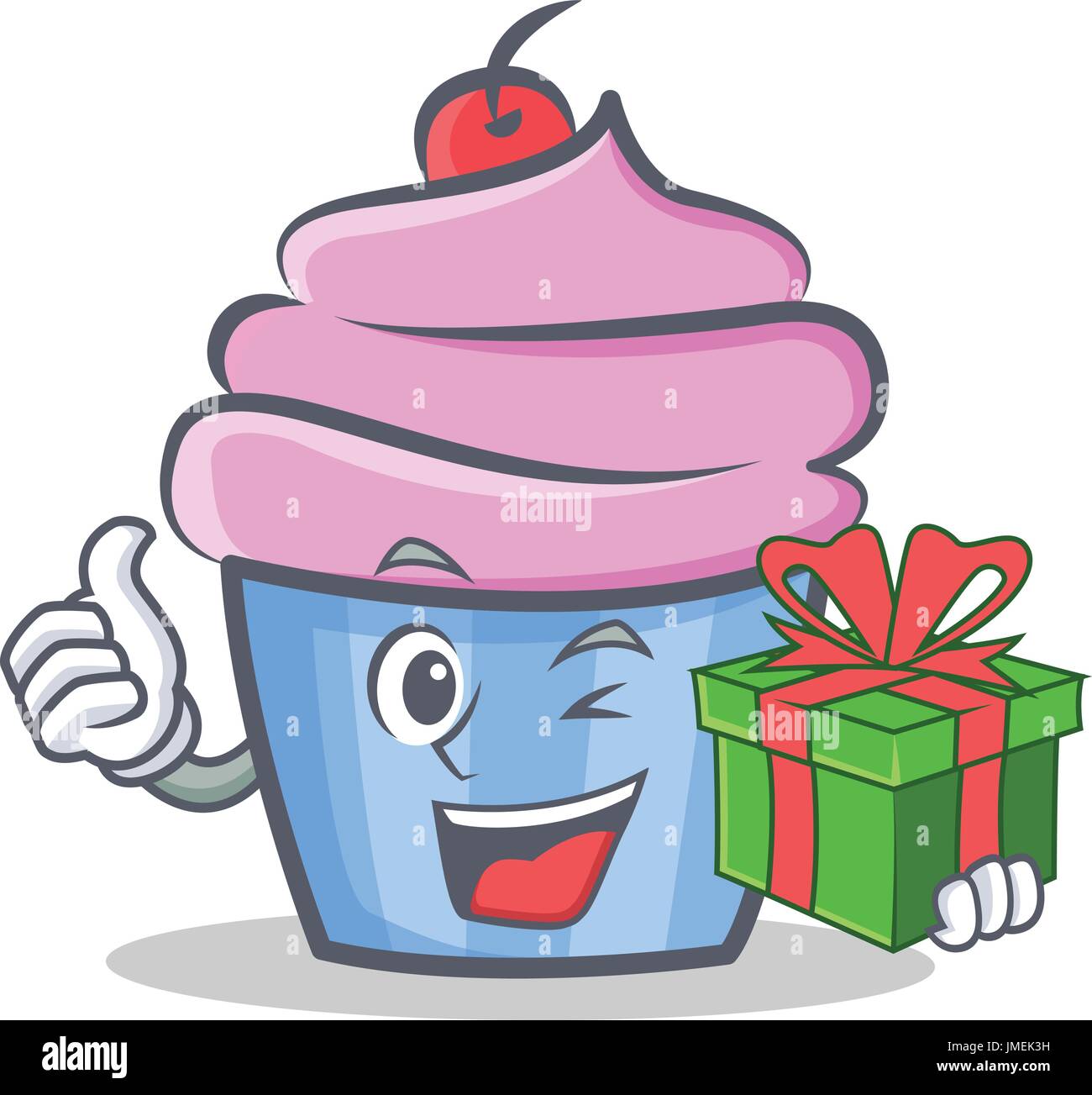 cupcake character cartoon style with gift vector illustration Stock ...