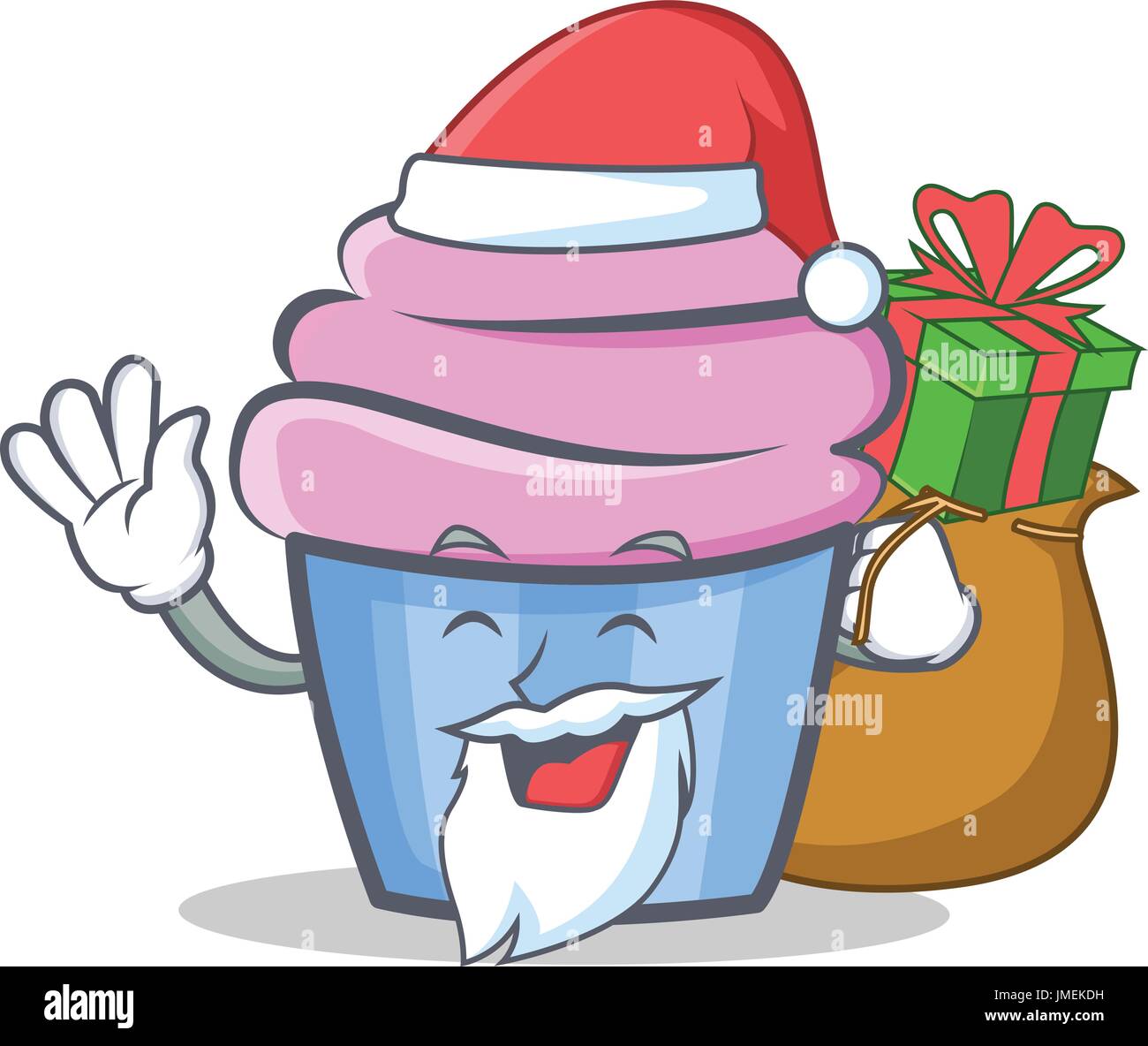 Santa cupcake character cartoon style gift vector illustration Stock ...