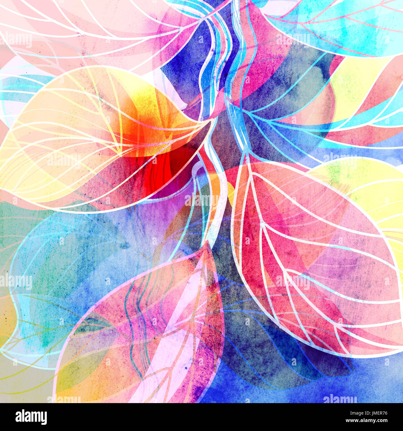 Beautiful watercolor autumn background with colorful leaves Stock Photo ...