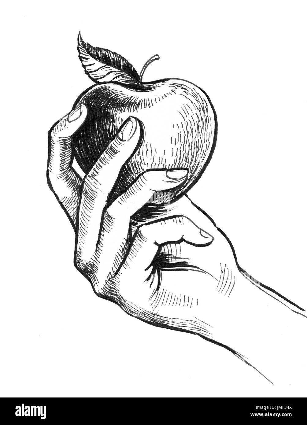 Hand holding apple Black and White Stock Photos & Images - Alamy