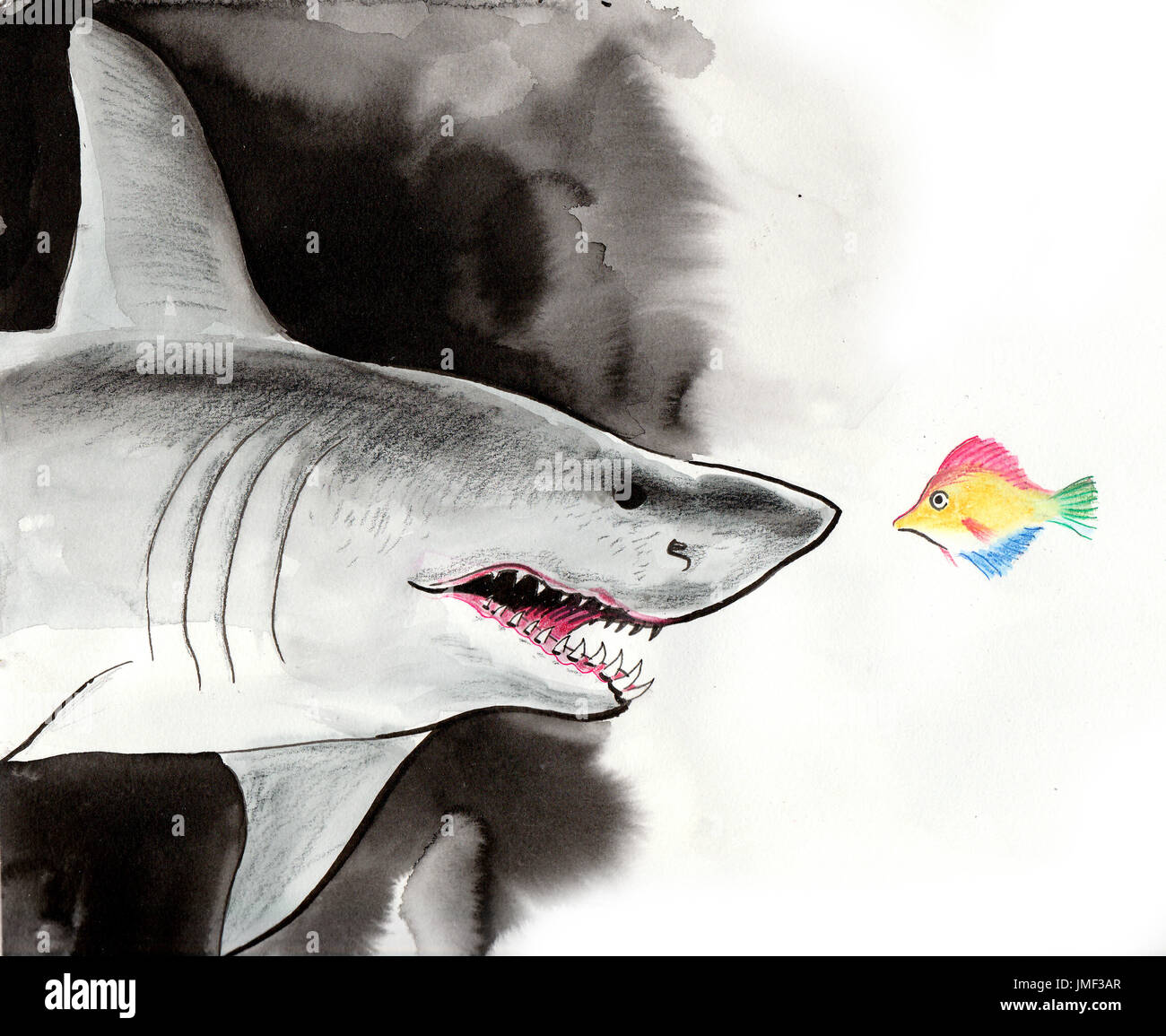 Big shark and small fish Stock Photo - Alamy