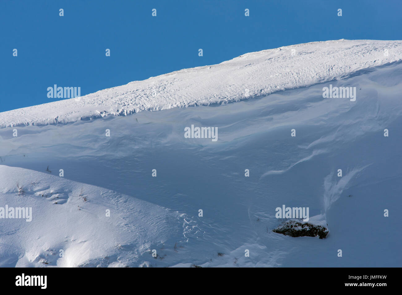 Rocks, cliffs on a mountain slope. Winter, snow and snow-pack Stock ...