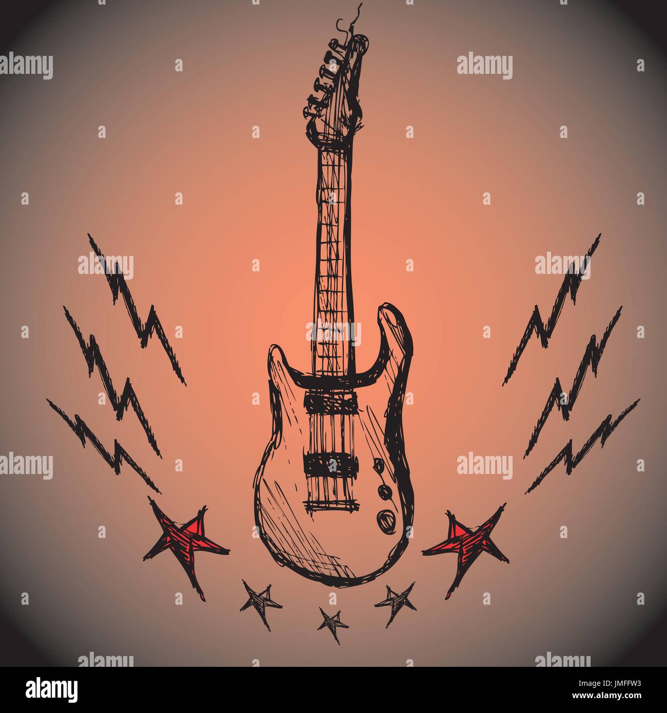 guitar, lightning, stars, hand drawing, vector Stock Vector Image & Art ...