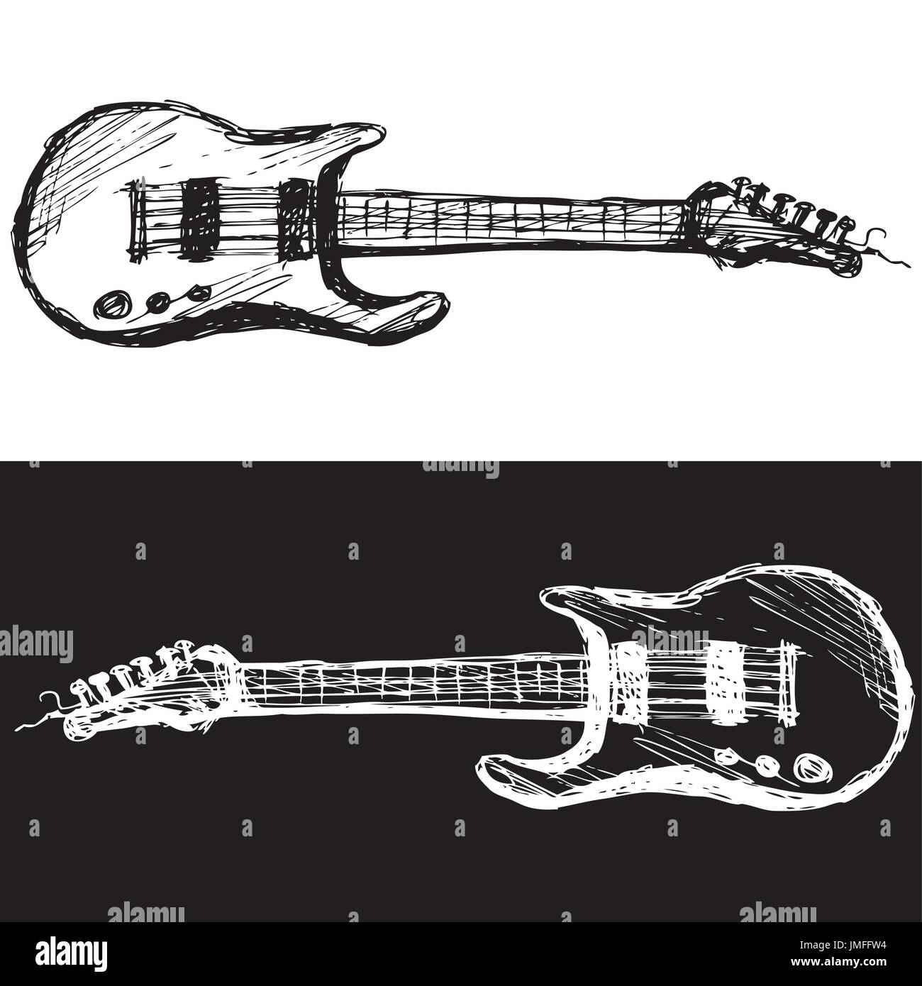 Two guitars, black and white, hand drawing, vector Stock Vector Image ...