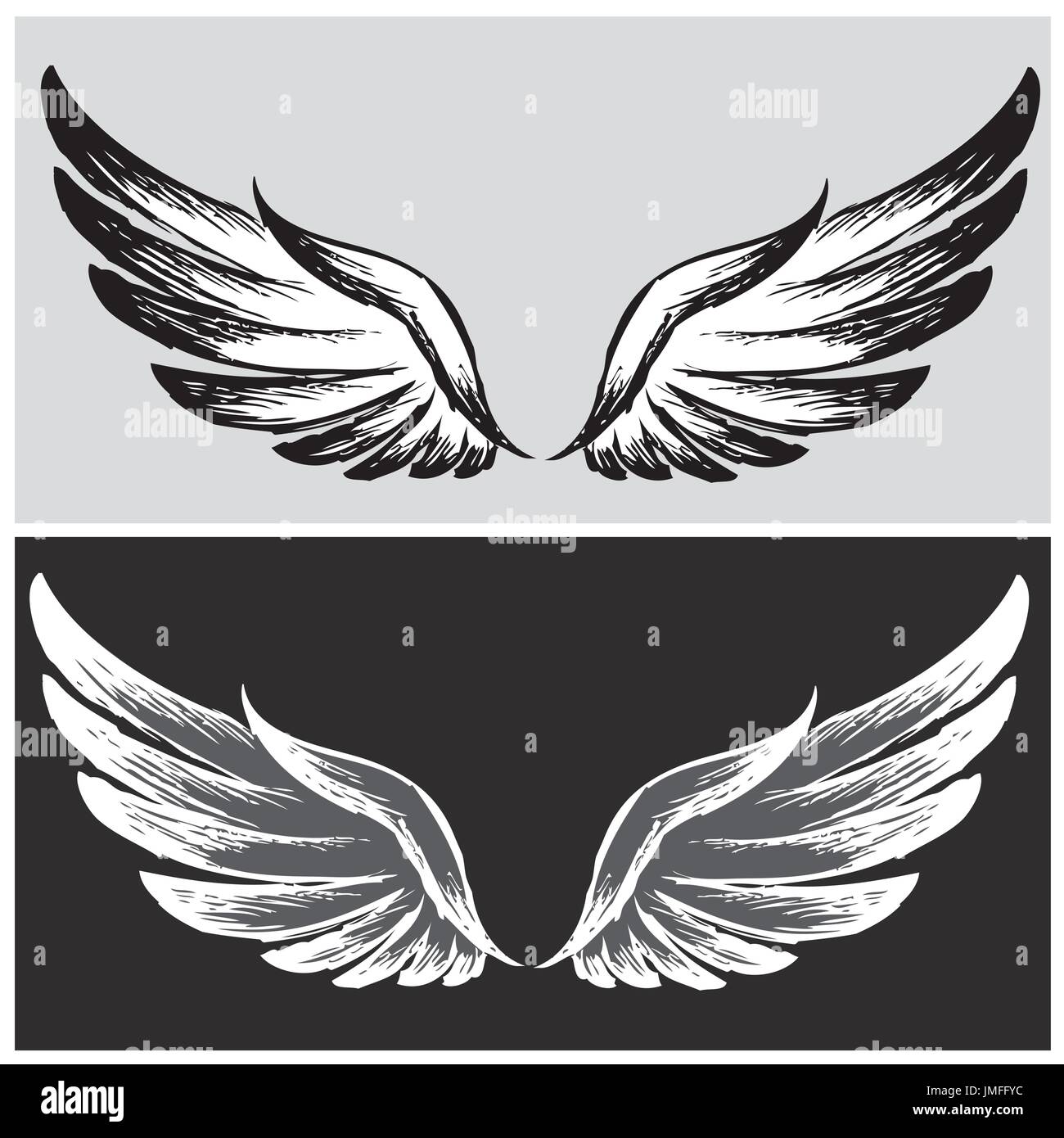 Set Wings,hand drawing, vector illustration Stock Vector Image & Art ...