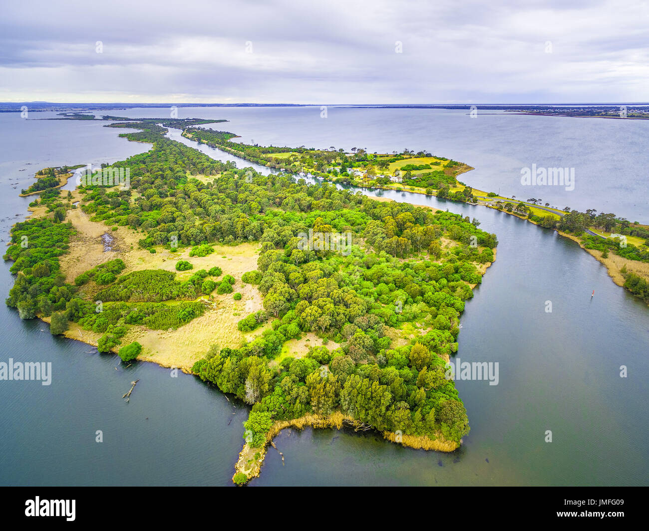 Aerial view of Silt Jetties at Gippsland Lakes Reserve, Victoria ...