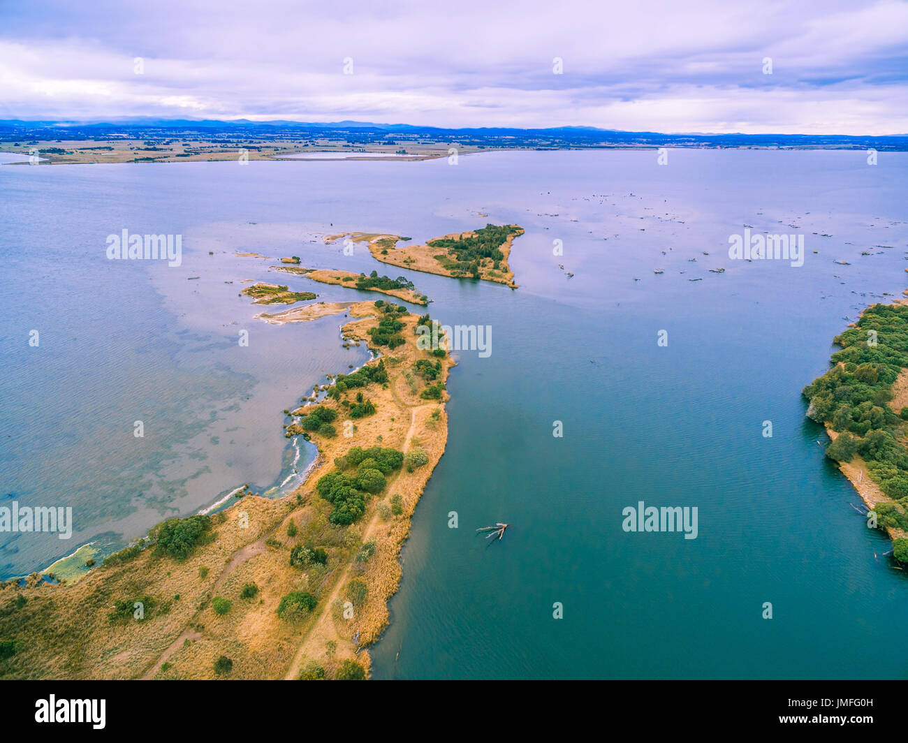 Aerial view of Eagle Point Bay at Gippsland Lakes Reserve, Victoria ...
