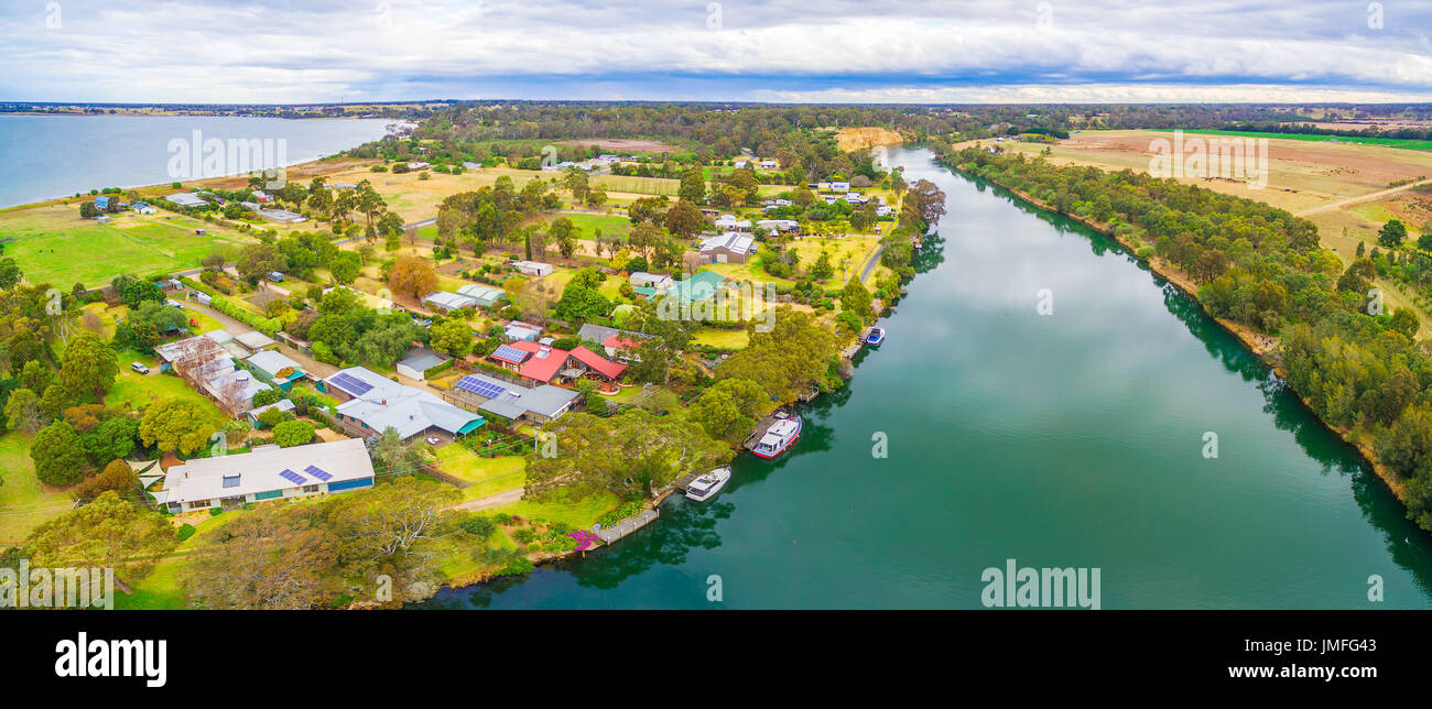 Aerial panorama of Mitchell River and Eagle Point Bay, Gippsland ...