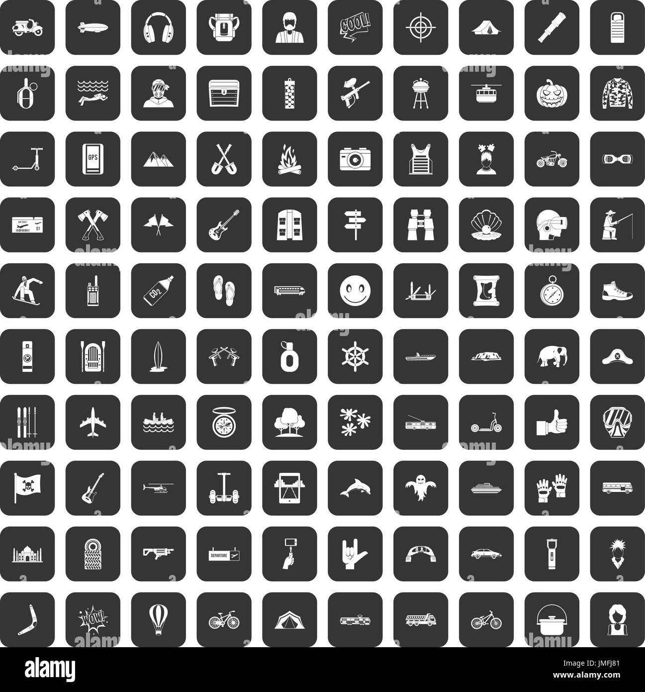 100 adventure icons set black Stock Vector Image & Art - Alamy