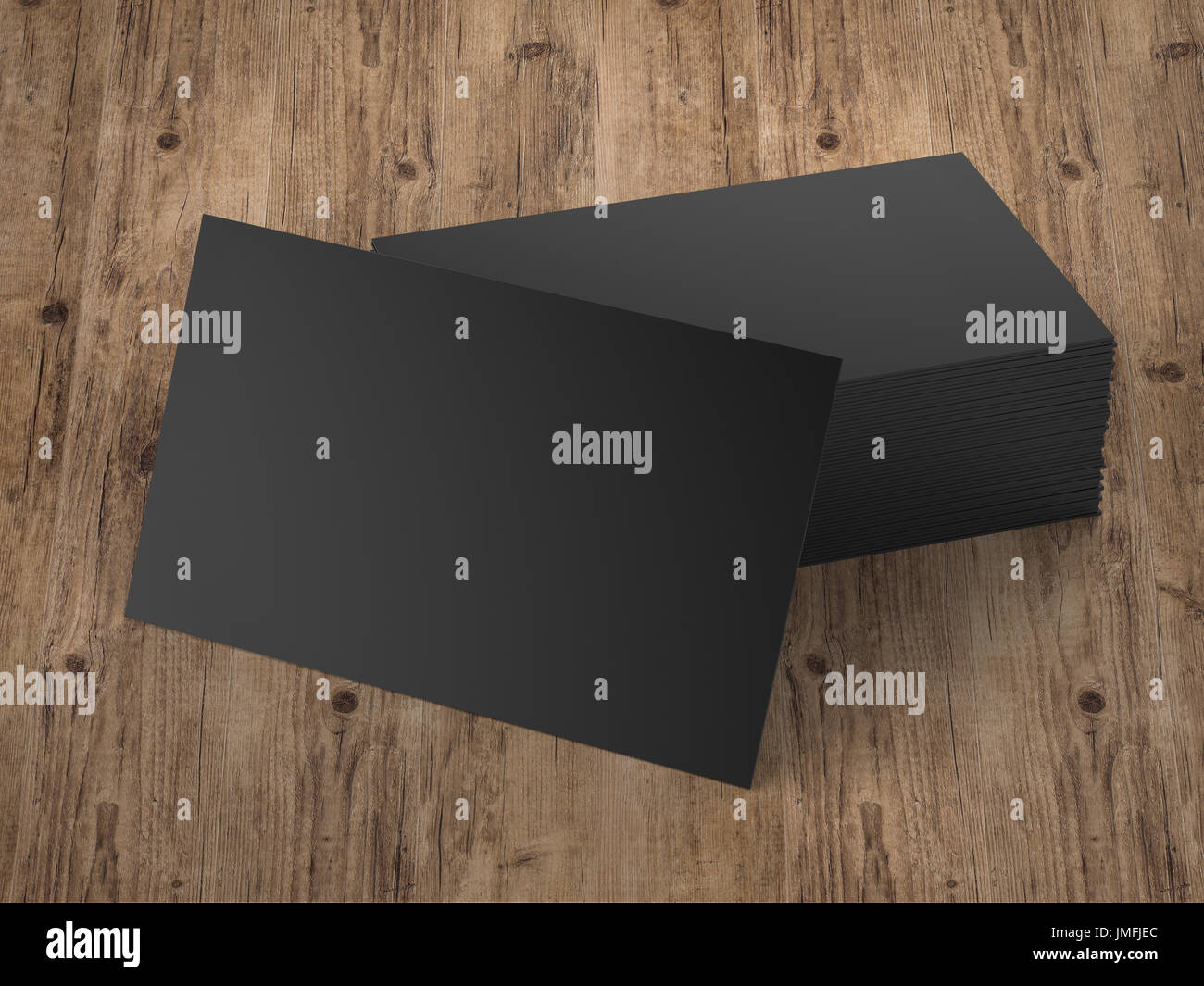 3d rendering stack of black name cards on wooden table Stock Photo - Alamy