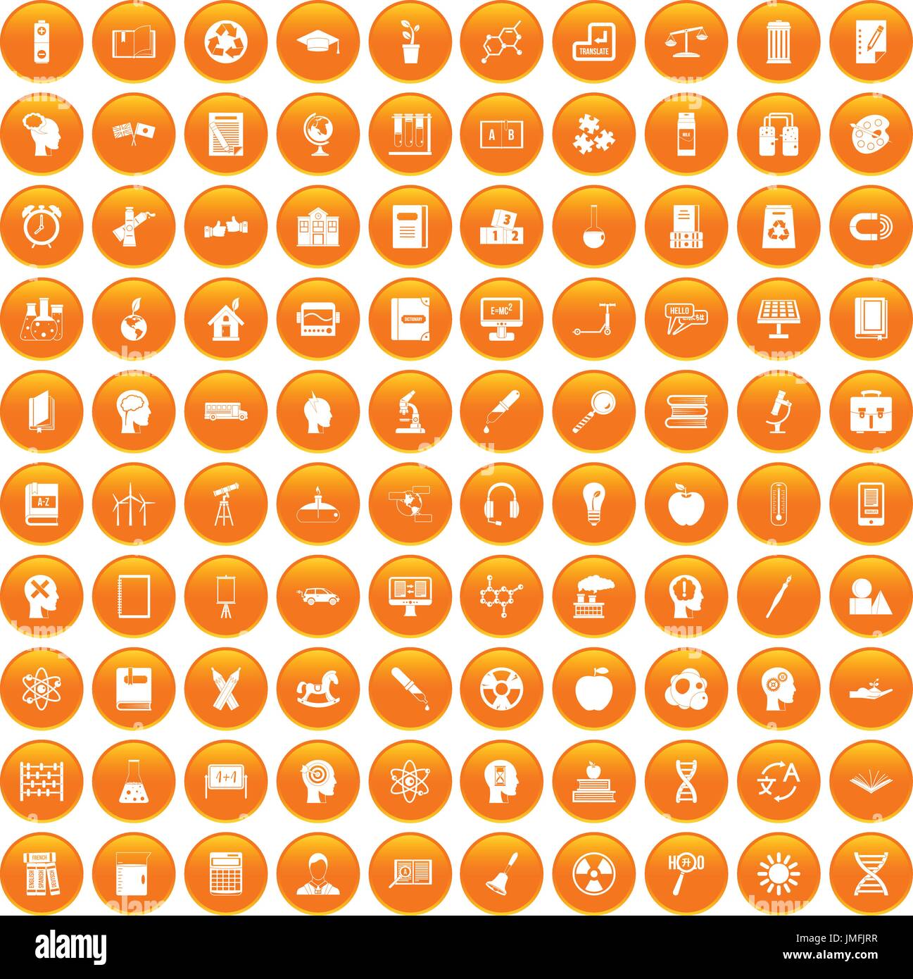 100 education icons set orange Stock Vector Image & Art - Alamy