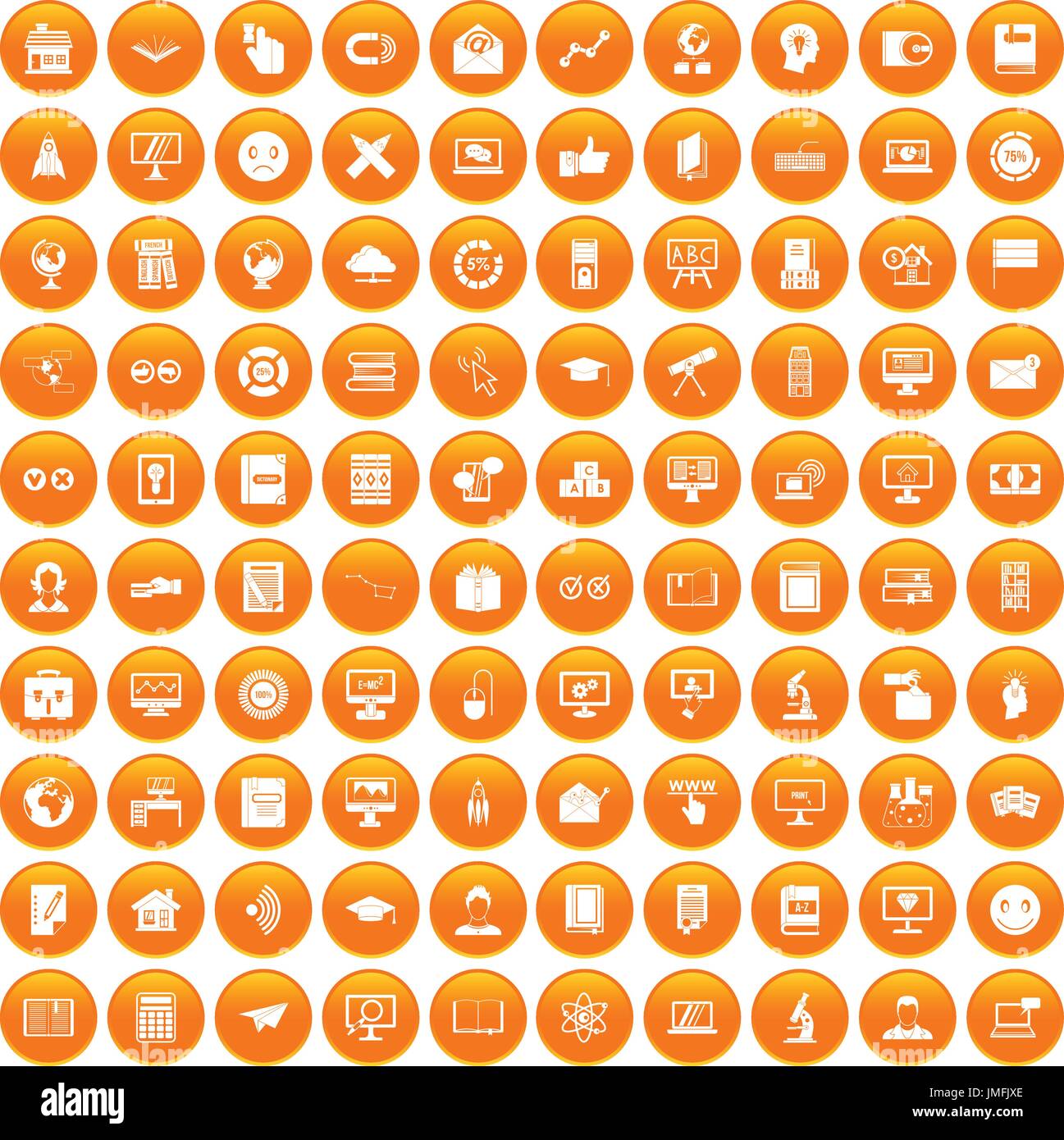 100 e-learning icons set orange Stock Vector Image & Art - Alamy