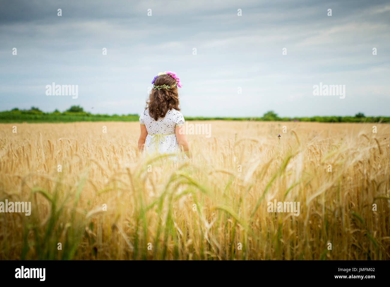happy cute little girl in the wheat field Stock Photo - Alamy