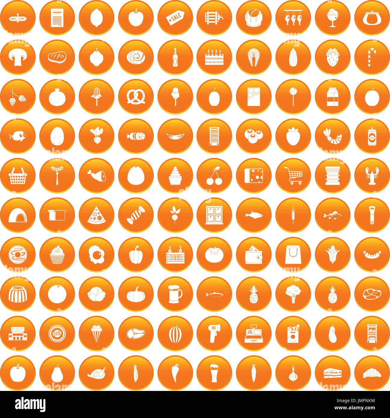100 grocery shopping icons set orange Stock Vector Image & Art - Alamy