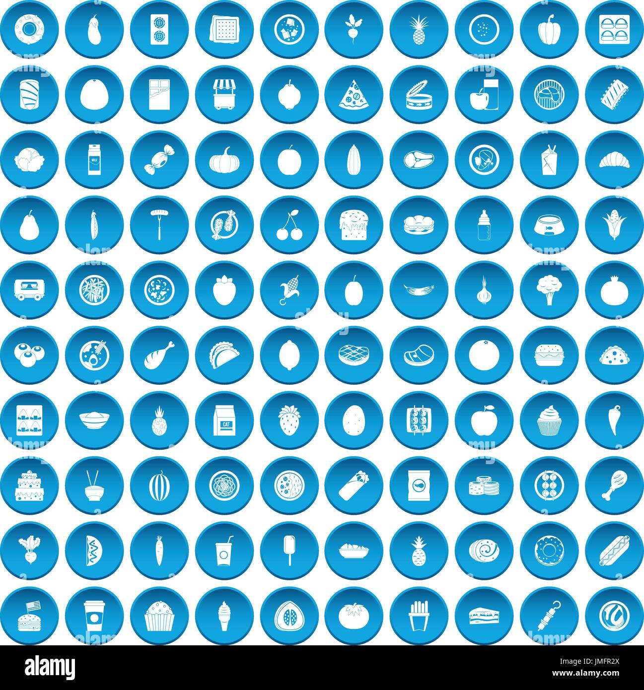 100 nutrition icons set in blue circle isolated on white vectr ...