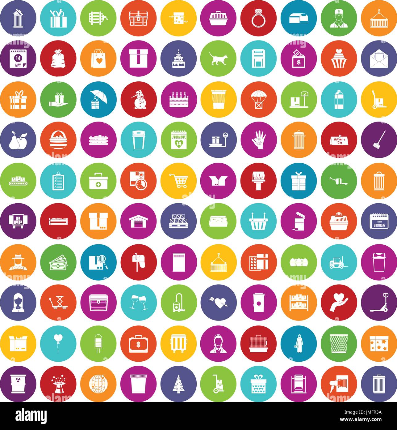 100 box icons set in different colors circle isolated vector ...