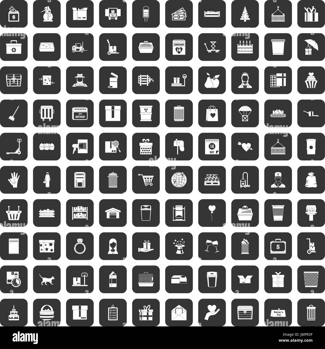 100 box icons set in black color isolated vector illustration Stock ...