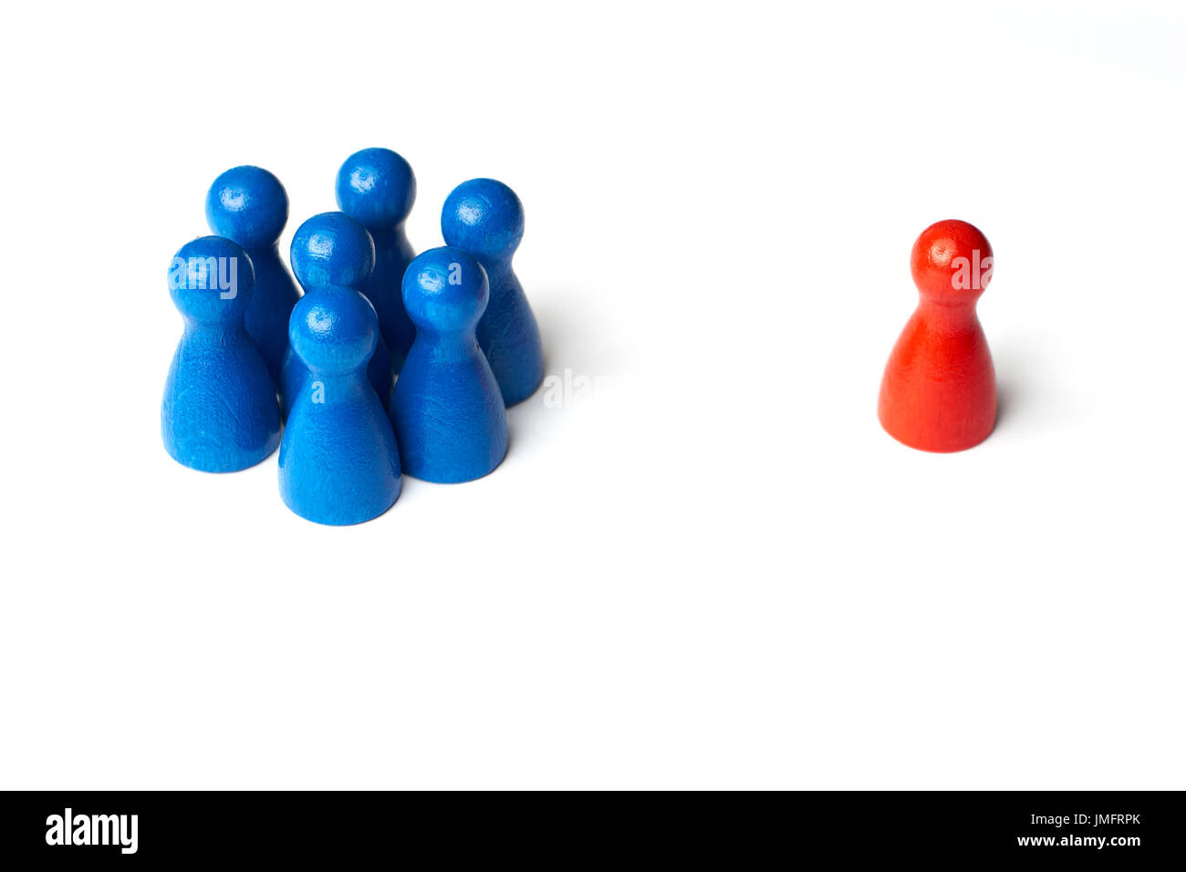 One Group of seven blue people and one red person. Game figure concept ...