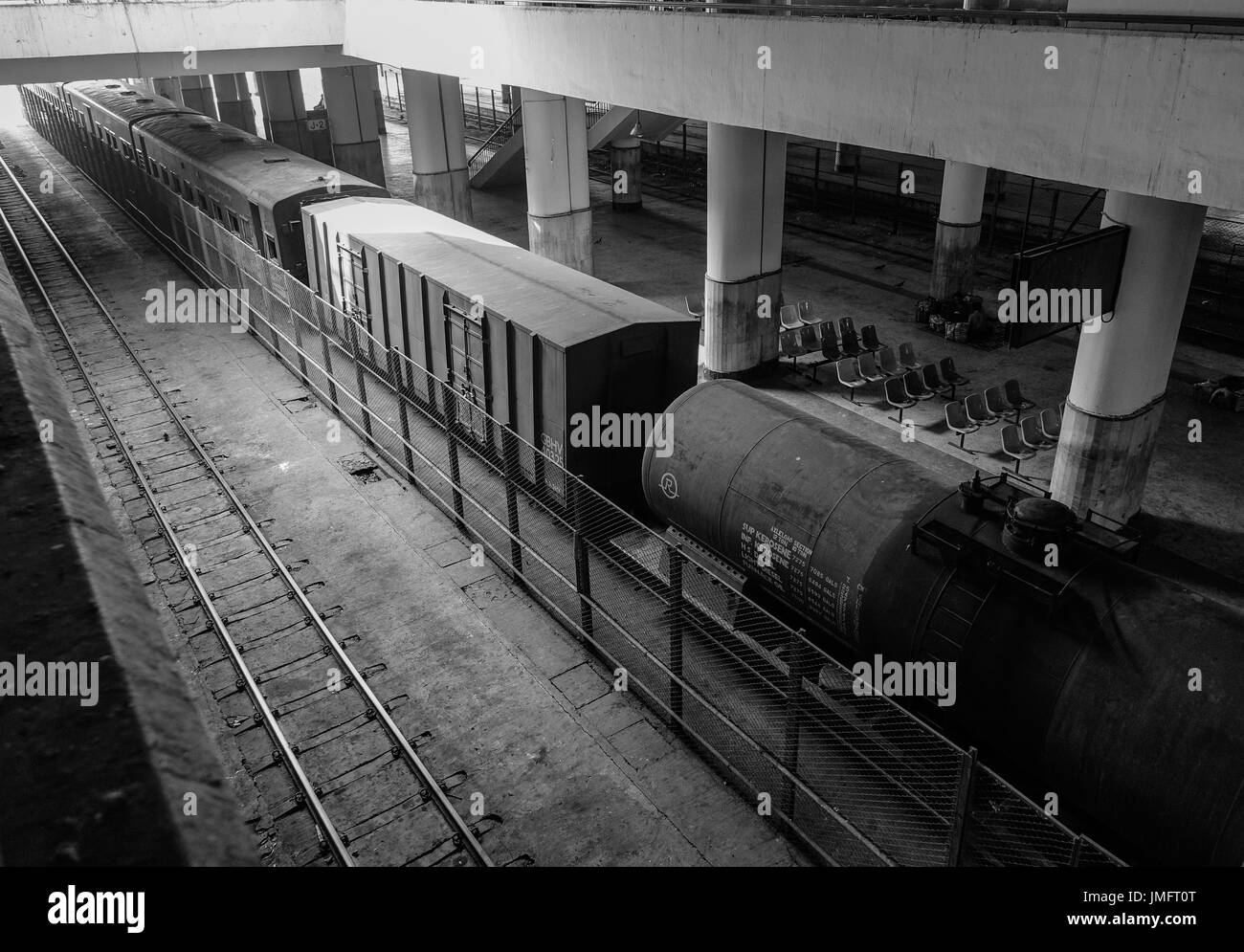 Mandalay, Myanmar - Feb 22, 2016. A train stopping at railway station ...