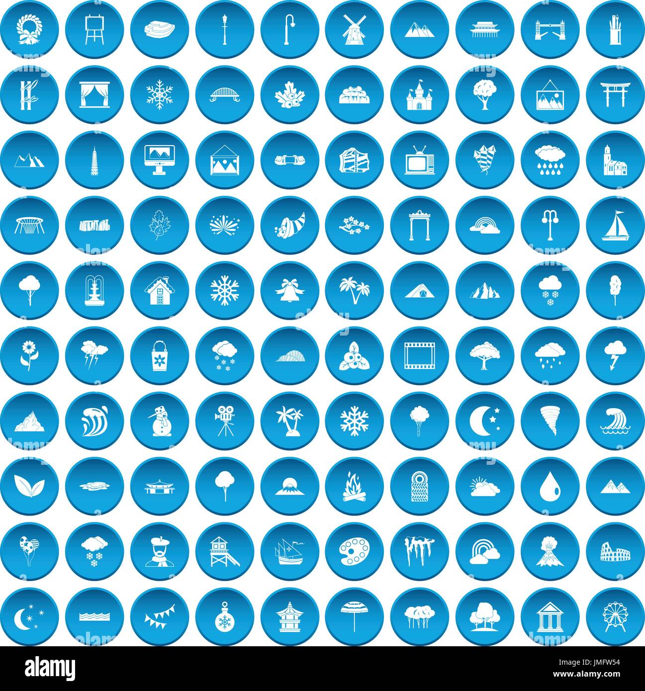 100 scenery icons set blue Stock Vector Image & Art - Alamy