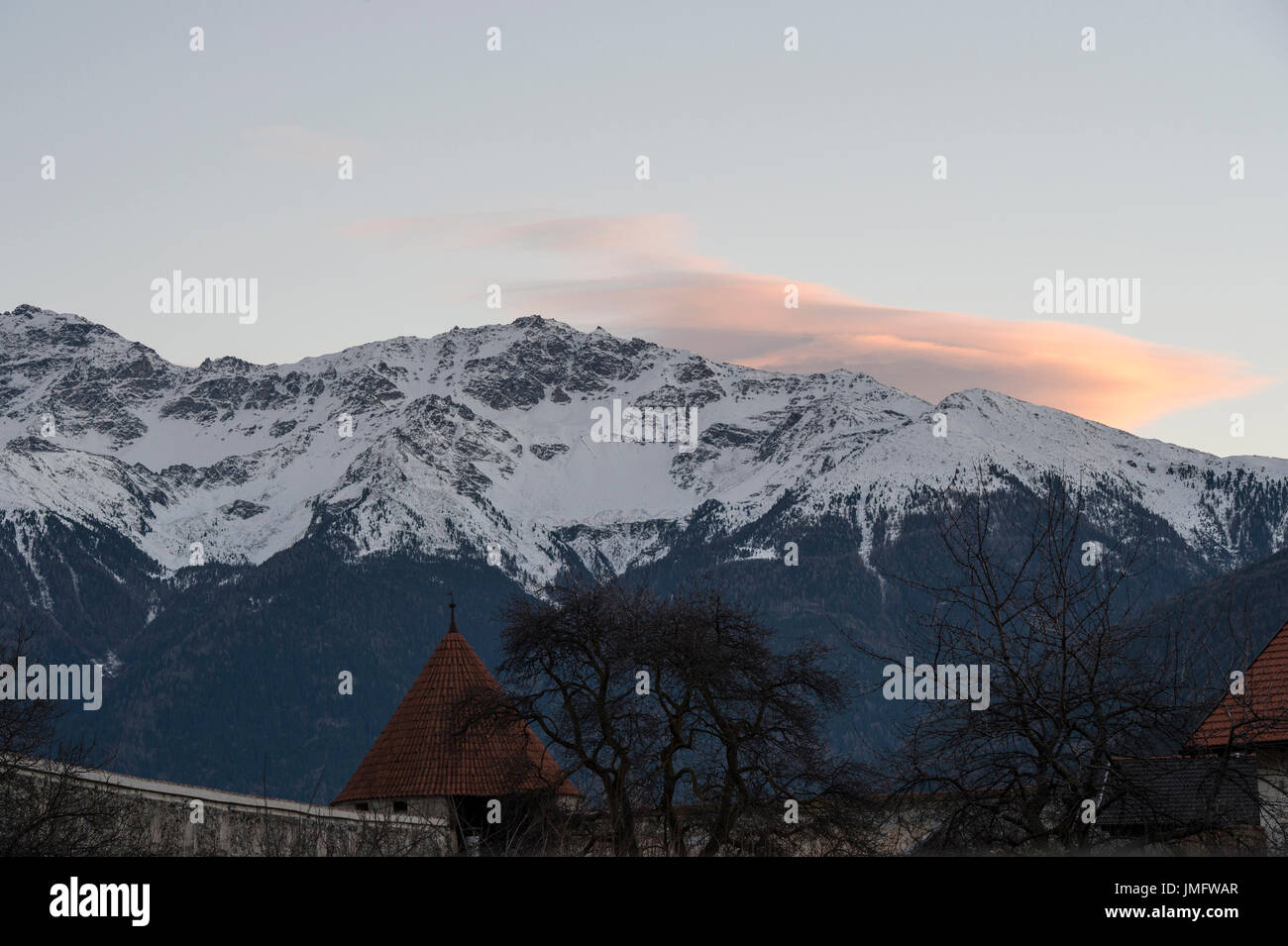 Italy, Trentino Alto Adige, Val Venosta mountains from Glorenza Stock ...