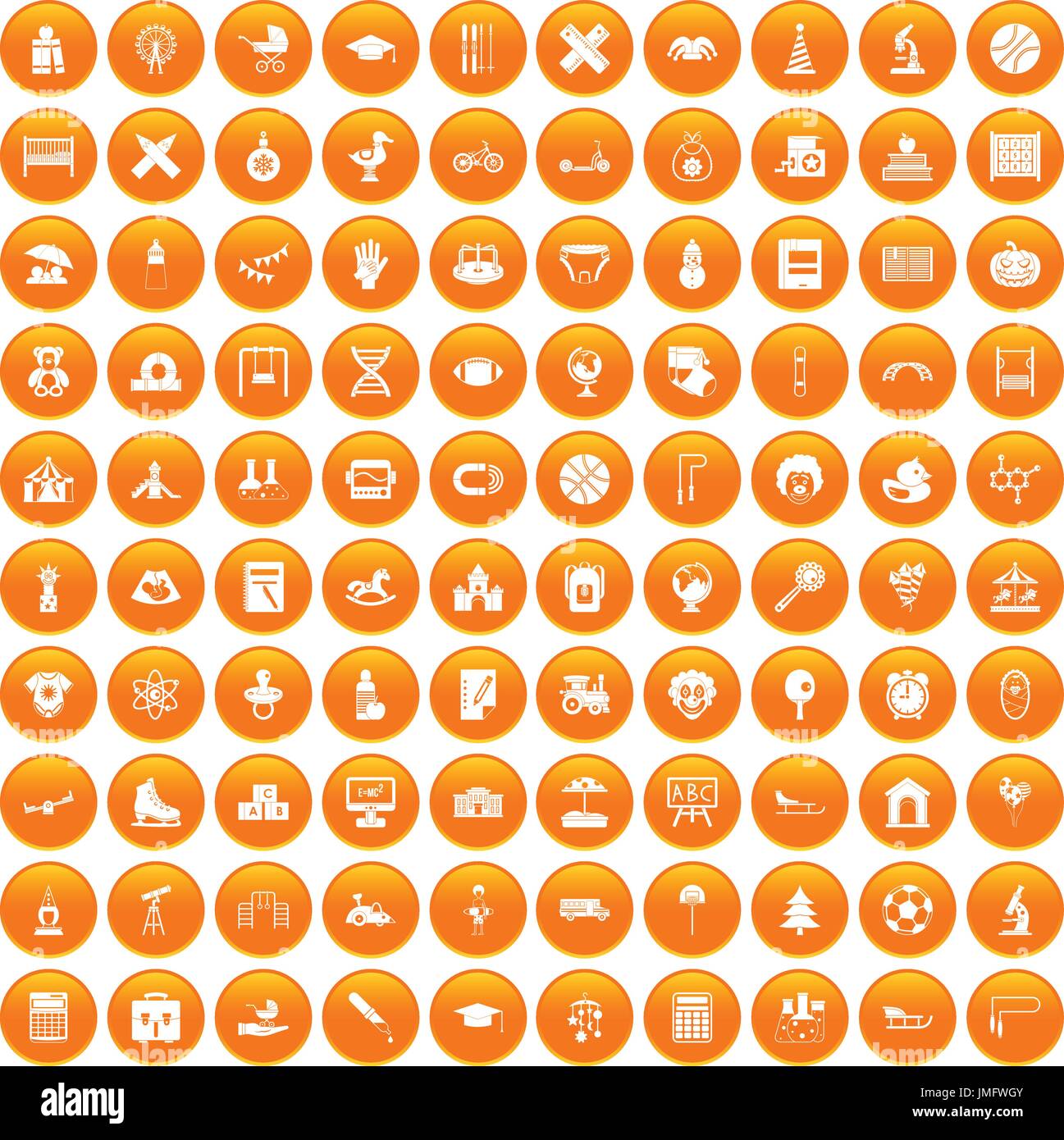 100 kids icons set orange Stock Vector Image & Art - Alamy