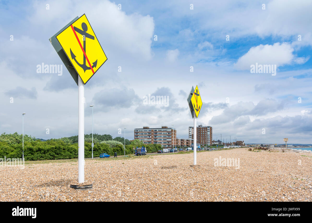 No anchor warning signs where underwater power cables are laid on the ...