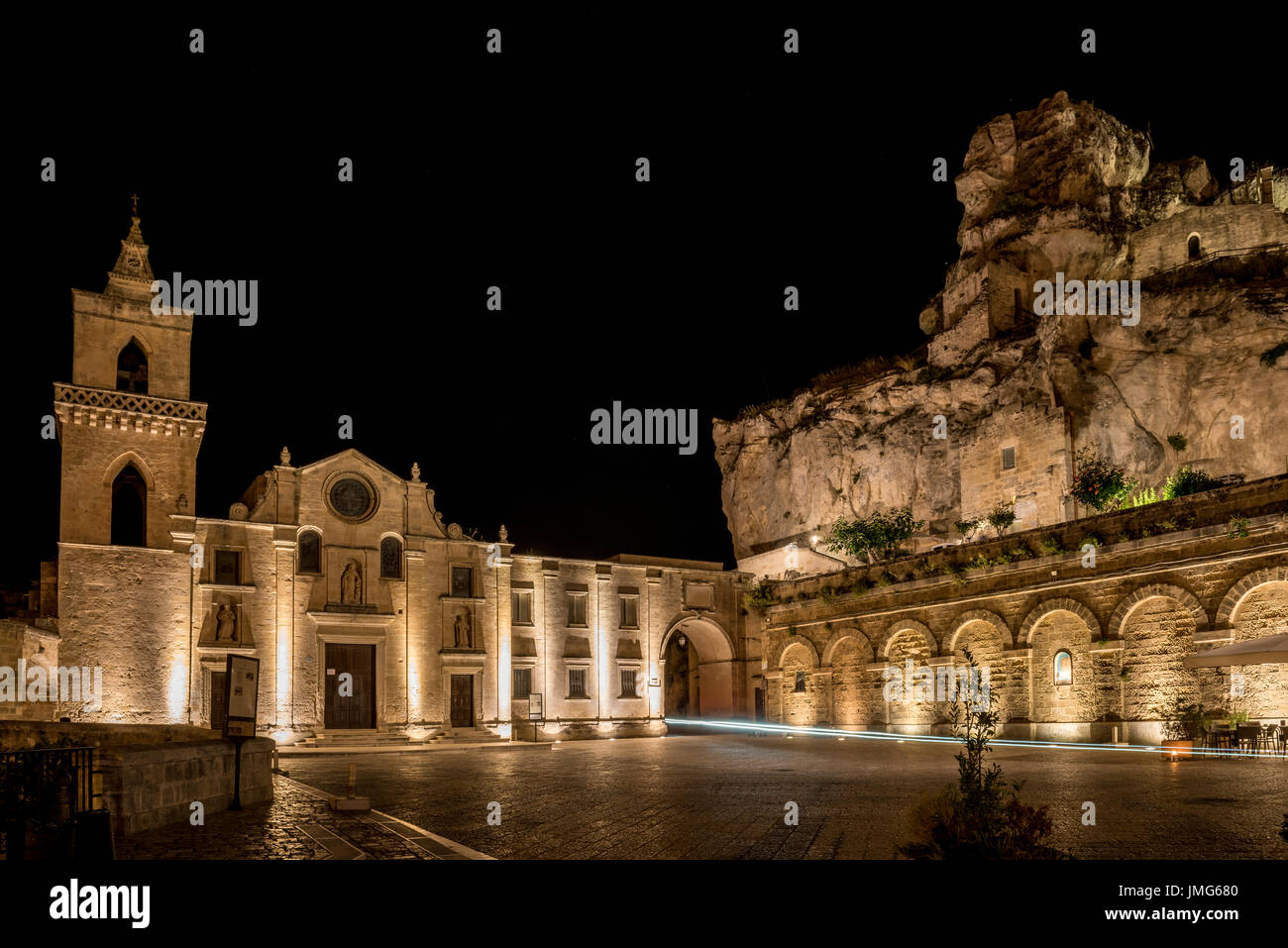 Matera, square with church Stock Photo - Alamy