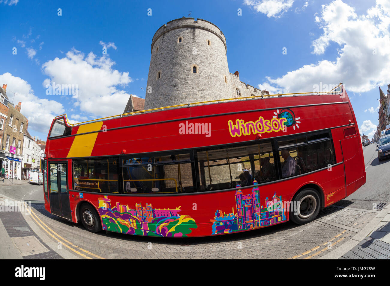 Windsor castle with double decker bus in England, UK Stock Photo - Alamy