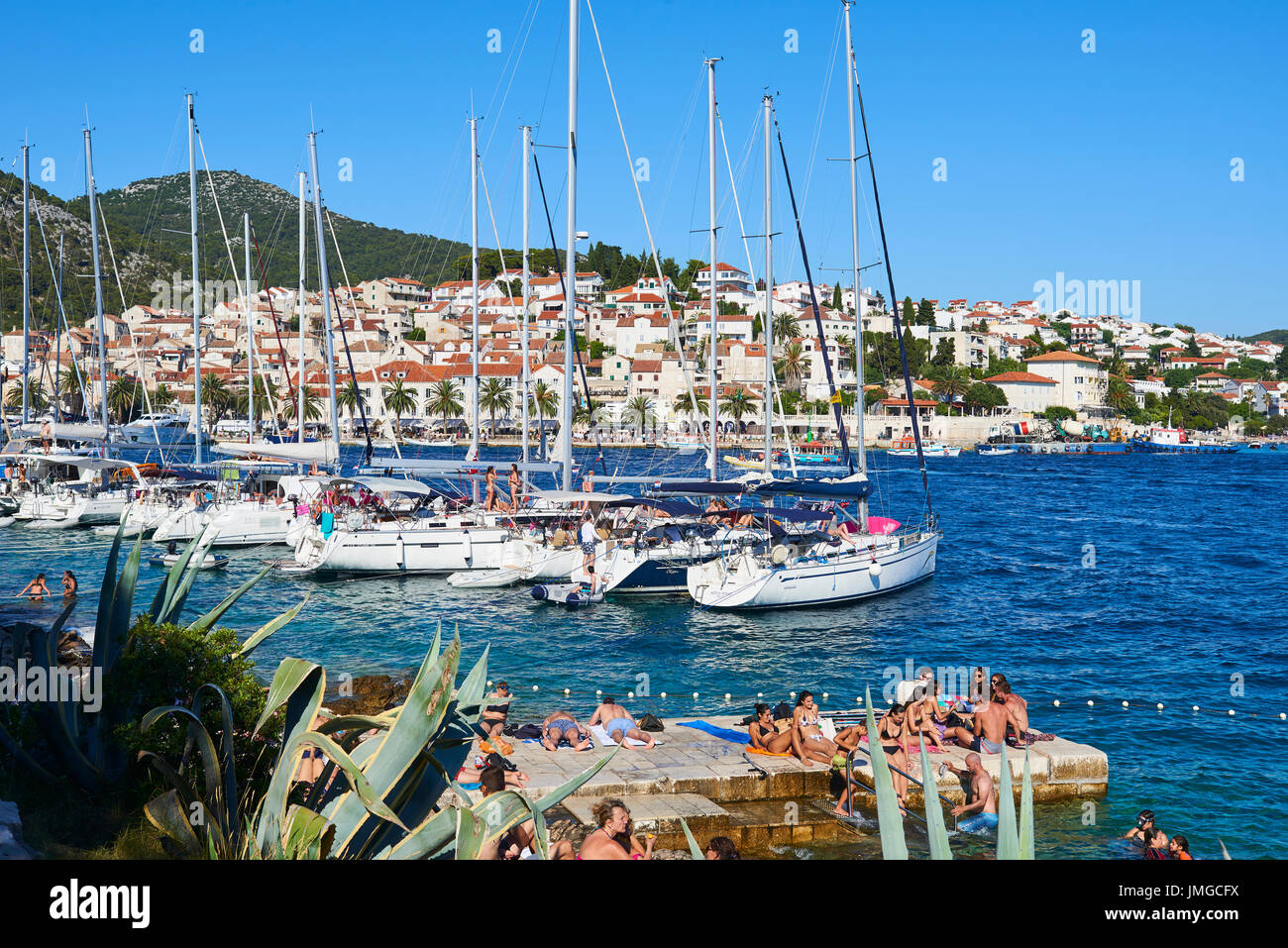 Hvar harbour in old town Hvar. Hvar is very popular tourist destination ...