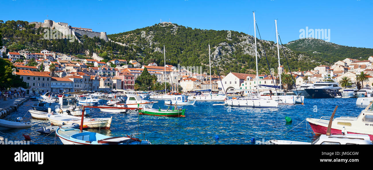 Hvar harbour in old town Hvar. Hvar is very popular tourist destination ...