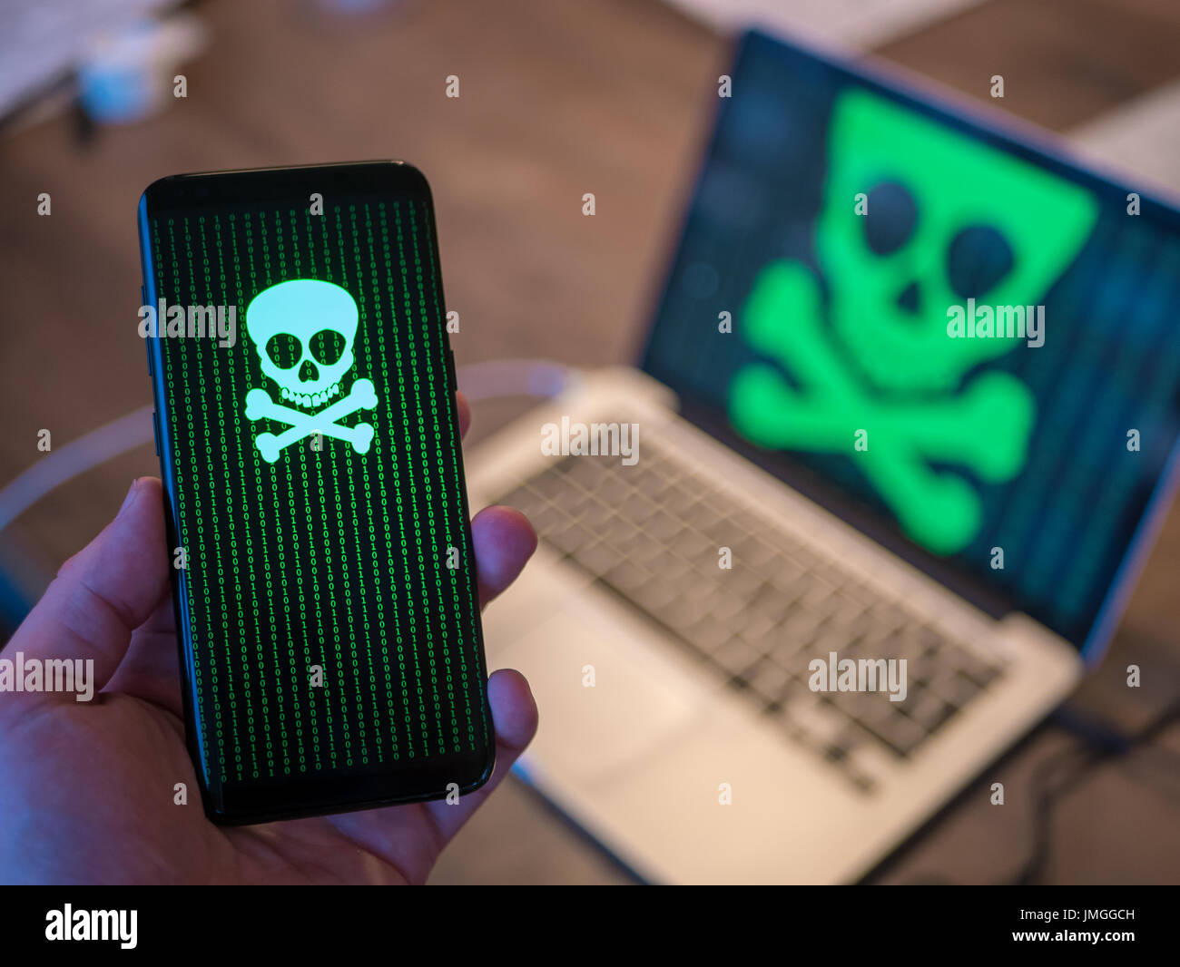 Virus on both computer and smart phone Stock Photo - Alamy