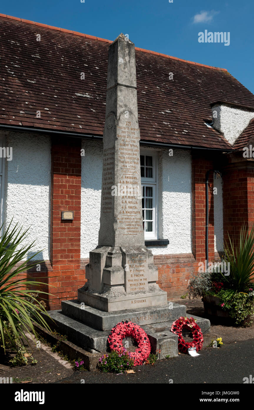 The war memorial and village hall, Wyre Piddle, Worcestershire, England ...