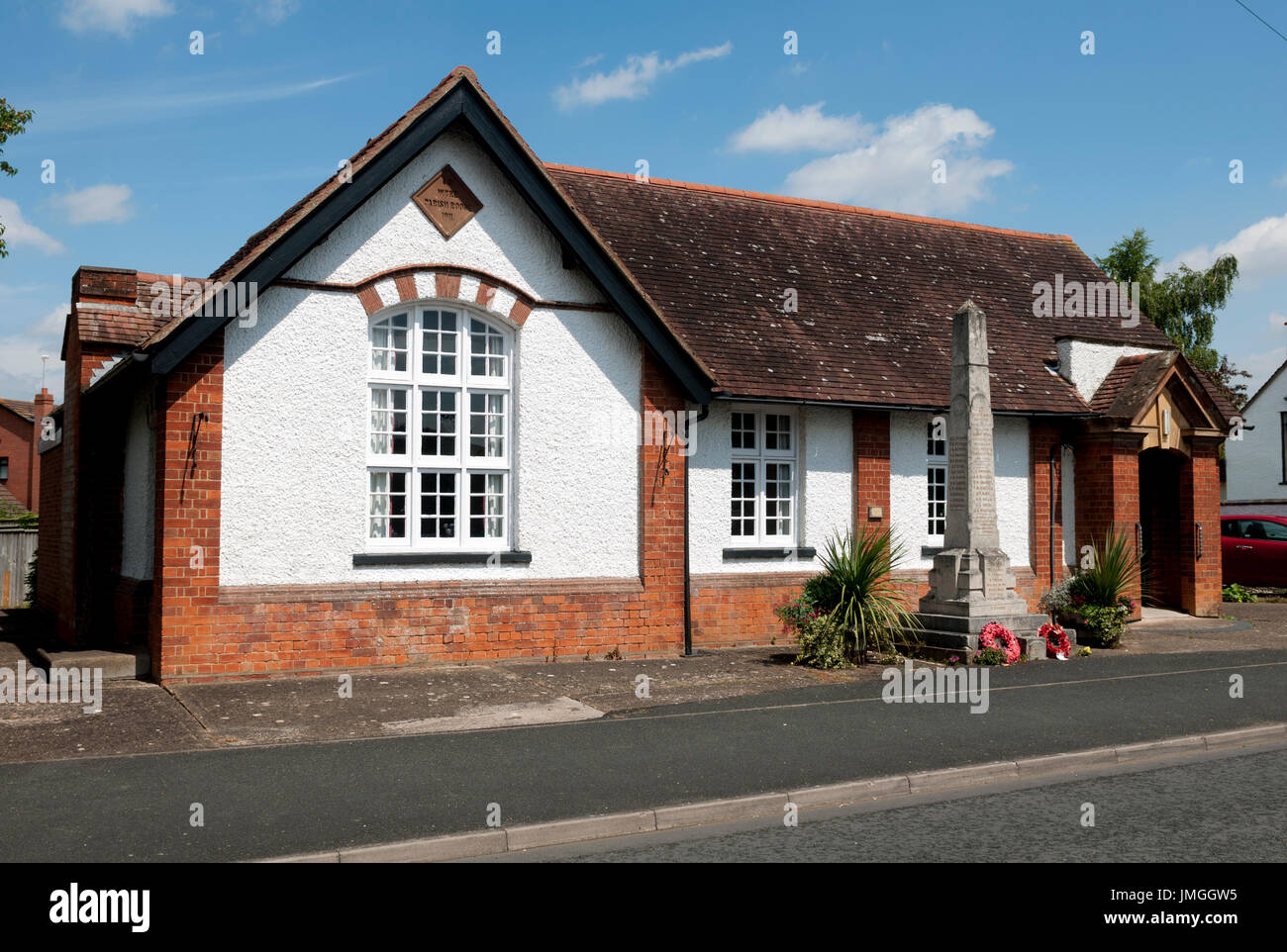 The village hall and war memorial, Wyre Piddle, Worcestershire, England ...