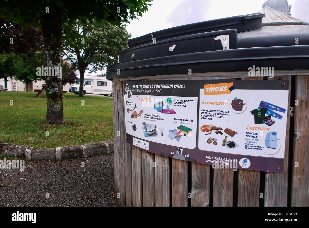 Sorting out containers in a small village of the Haut-Jura, France ...