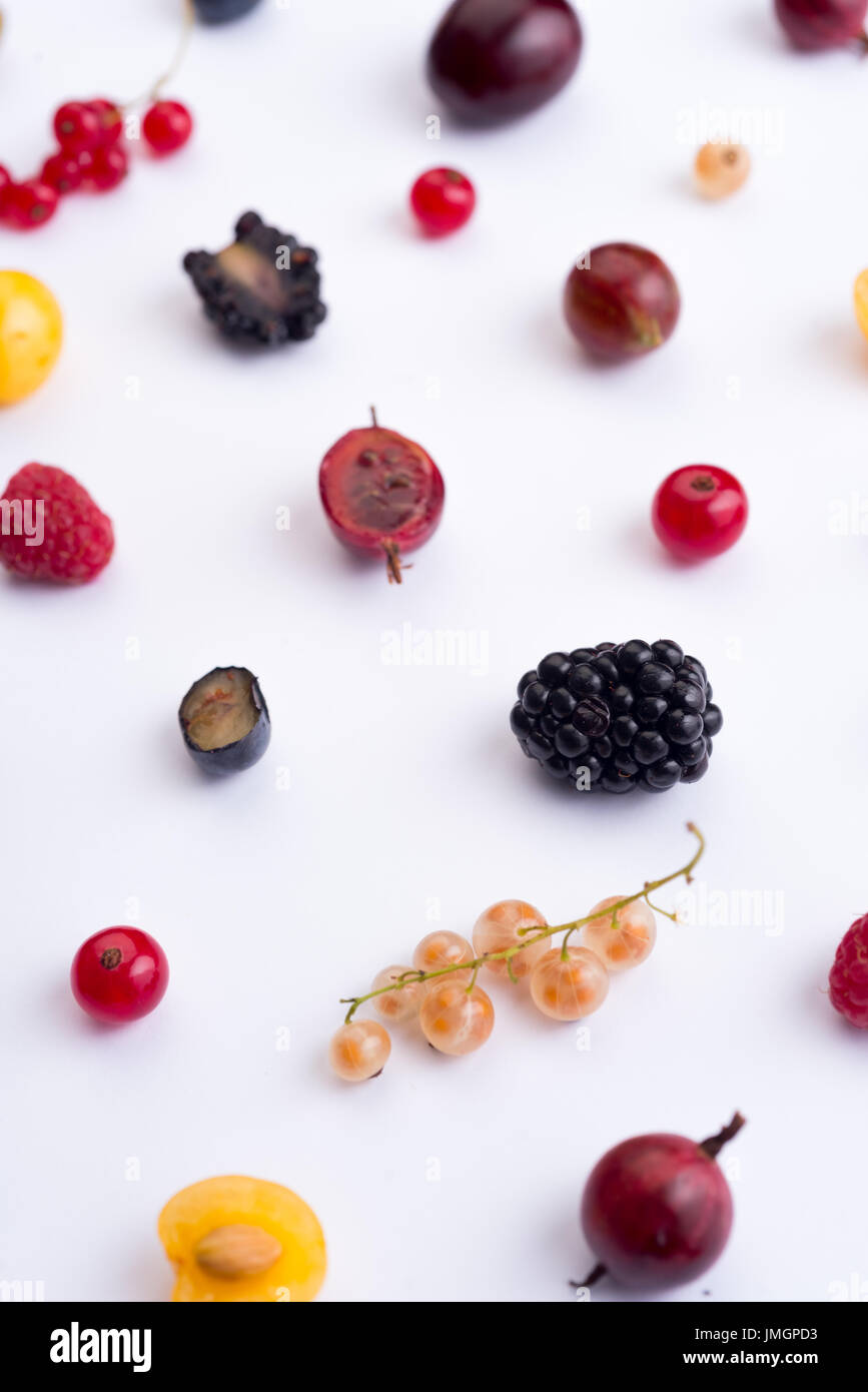 Top View Picture of mix of berries isolated over white background table ...