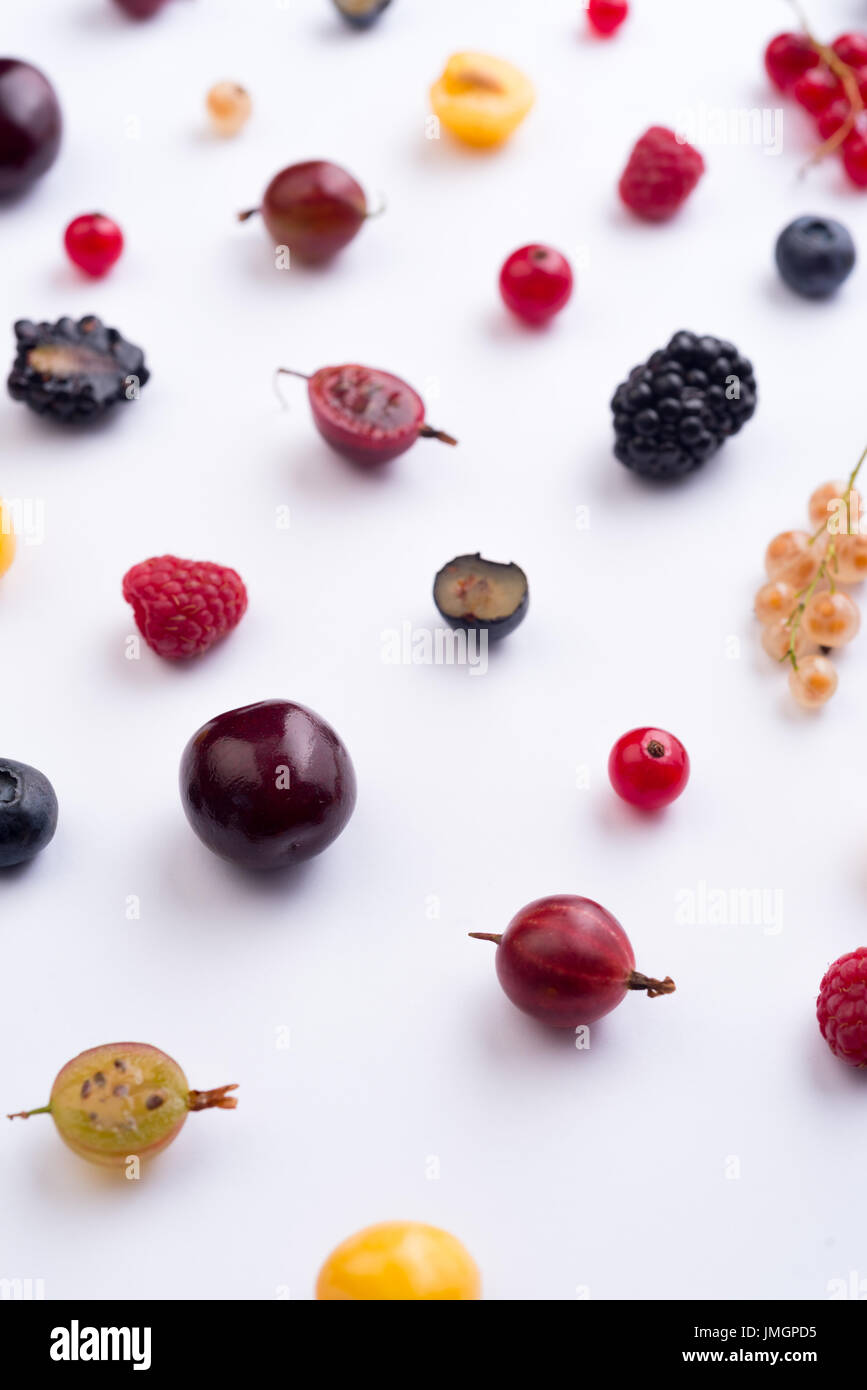 Top View Image of mix of berries isolated over white background table ...